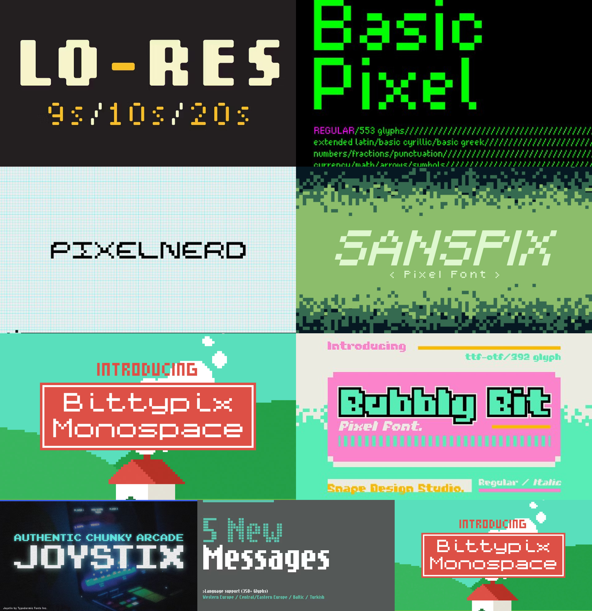 Fun, retro collection of pixel fonts