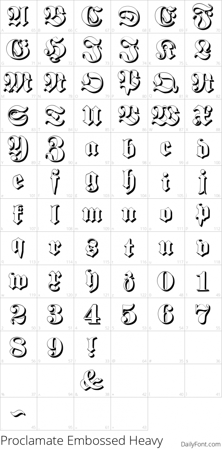 Download Proclamate Embossed Heavy at DailyFont.com