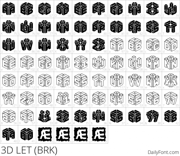 3D LET (BRK) by Brian Kent at DailyFont.com